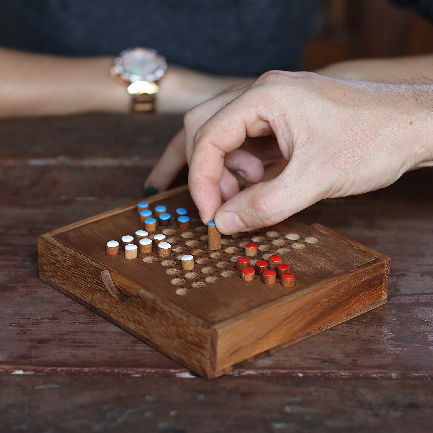 Wooden Chinese Checkers with Pegs | Traditional Family Board Game
