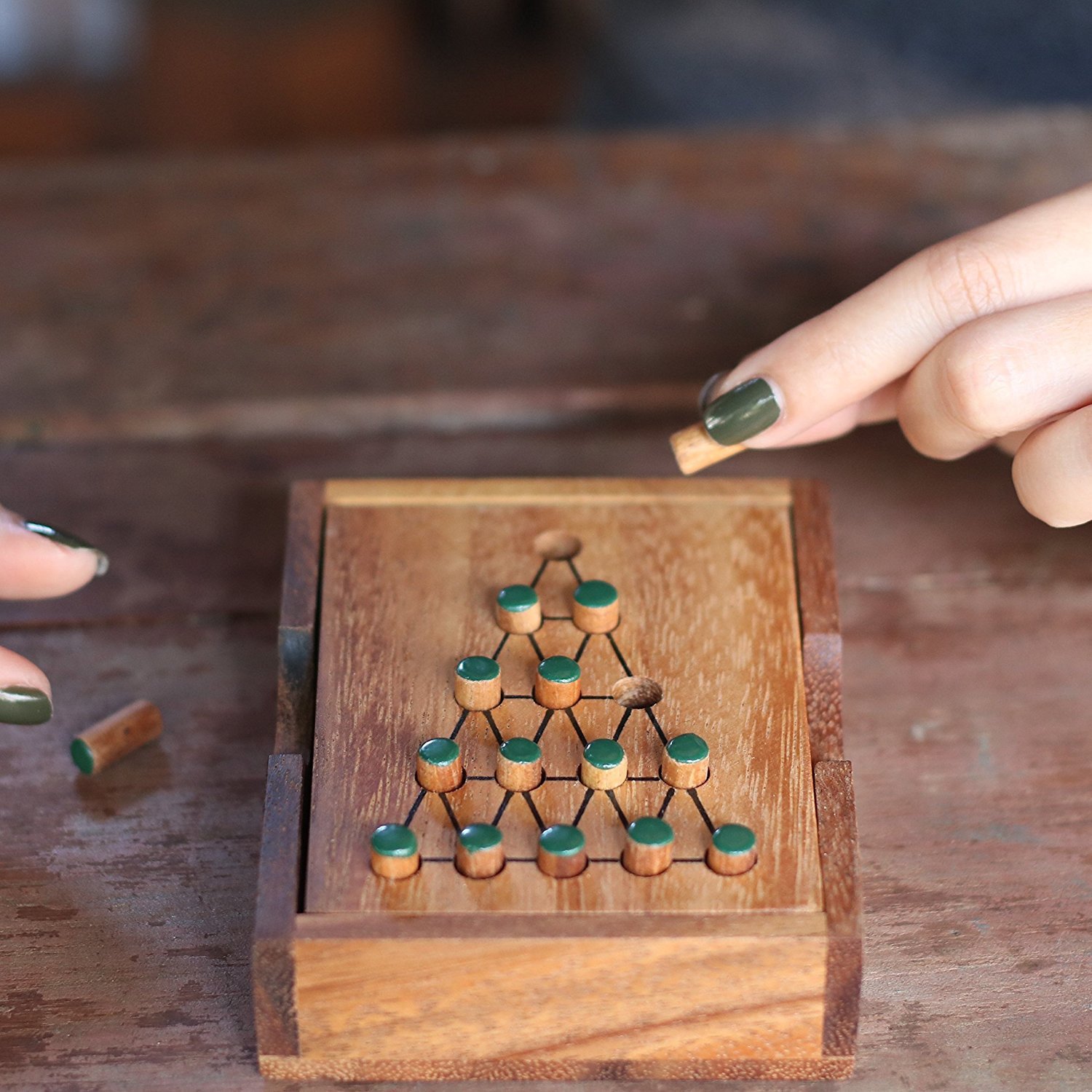 Wooden Solitaire: Triangle Peg Solitaire Game | SiamMandalay